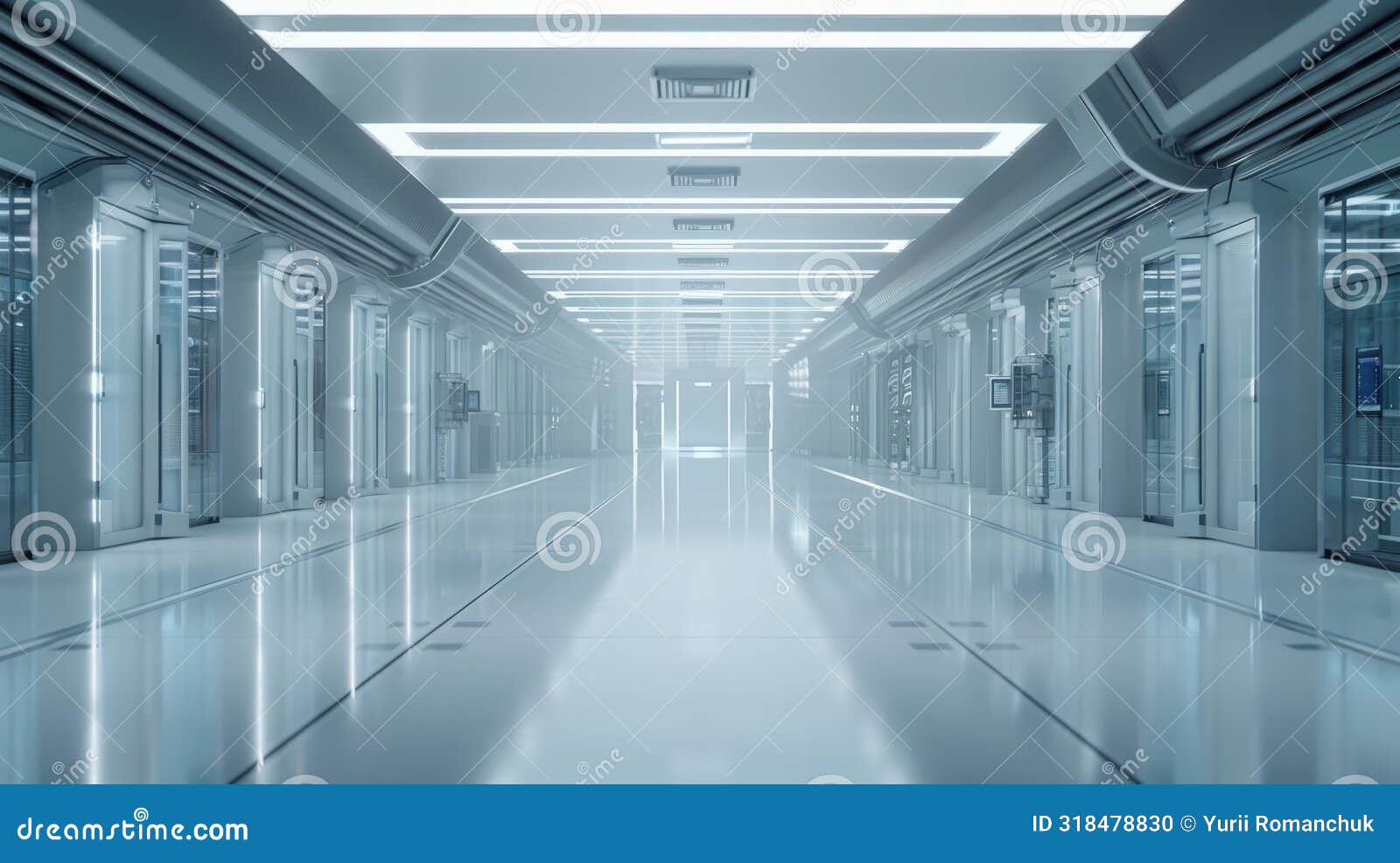 High-end Gpu Servers in Symmetrical Data Center Interior, Tech Blue ...