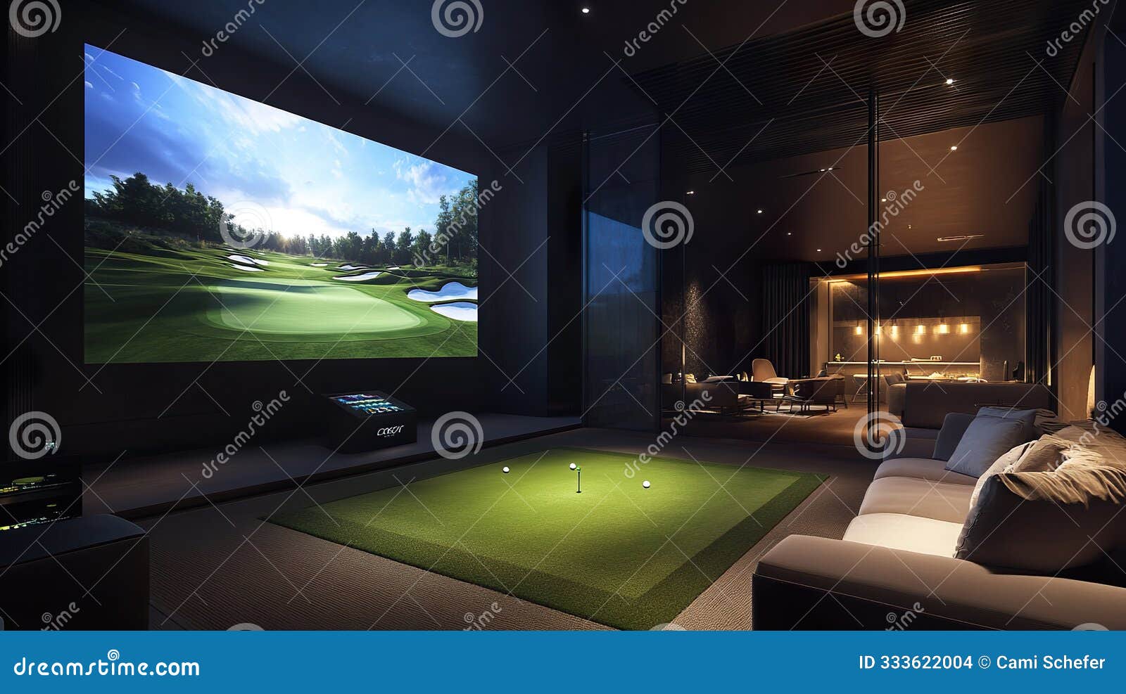 High-end Indoor Golf Simulator Room with Ambient Lighting Stock Photo ...