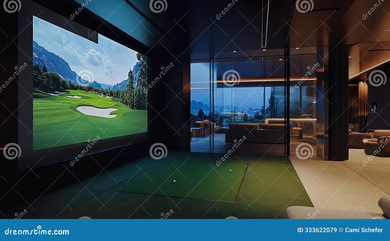 High-end Indoor Golf Simulator Room with Ambient Lighting Stock Image ...