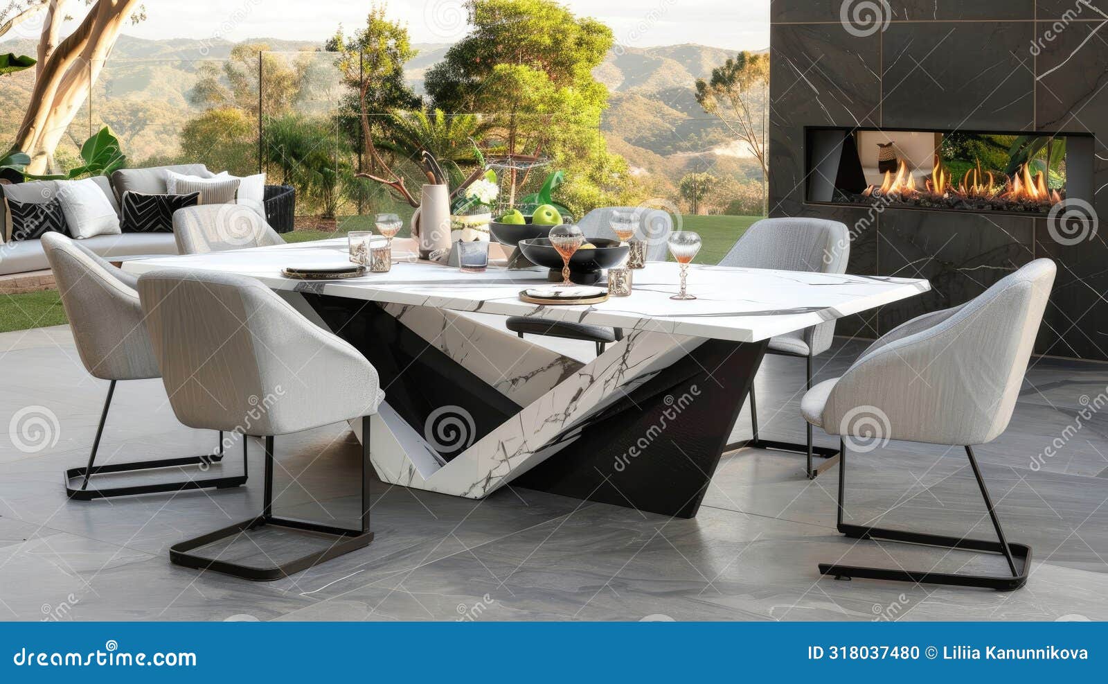 A High-end Outdoor Dining Experience, Featuring a Luxurious Marble-top ...