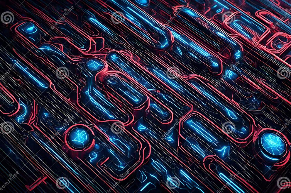High-end Technology Abstract Background Featuring Blue and Red Lines ...
