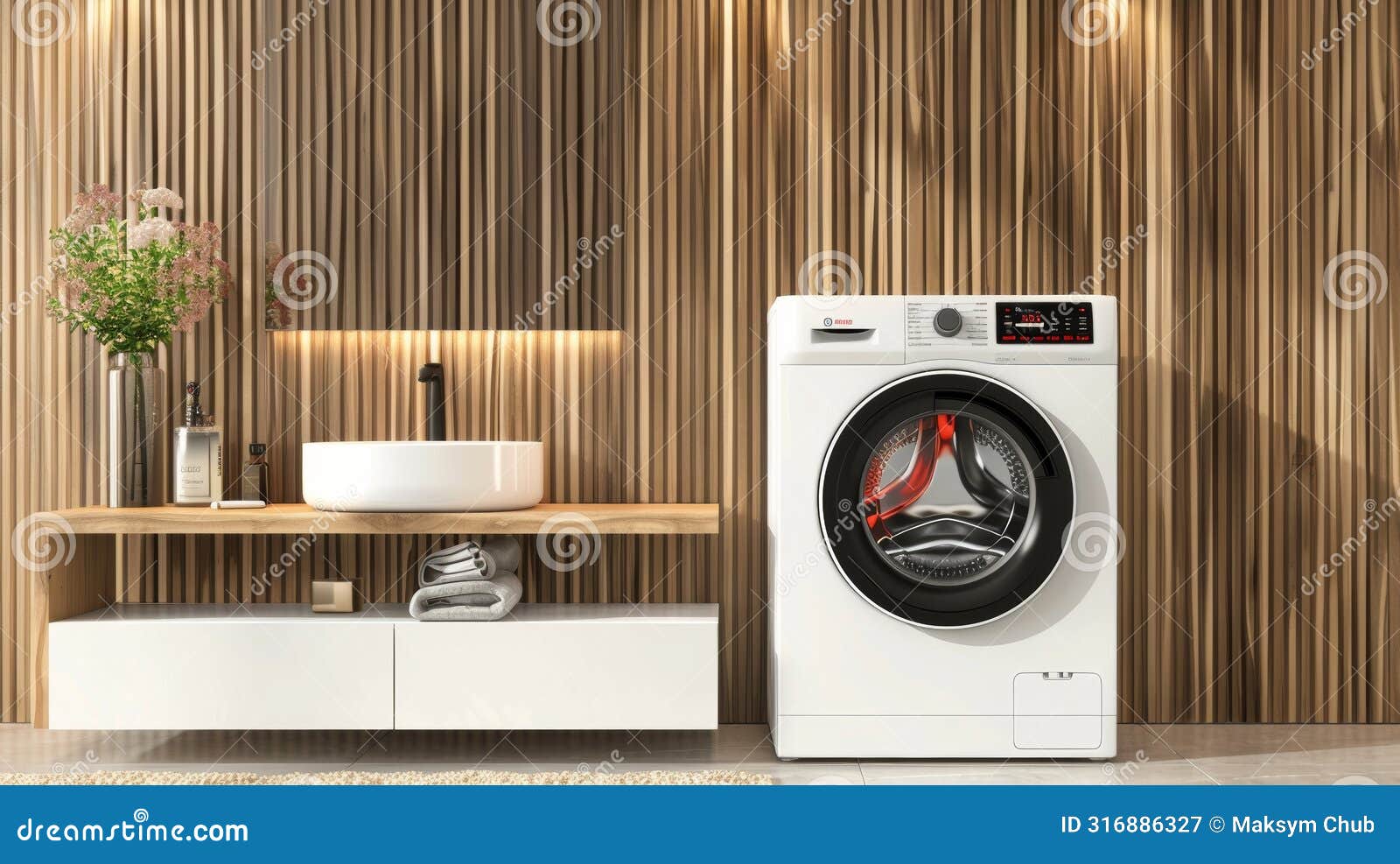 High End White Washing Machine with Black Led Display in a Minimalist ...