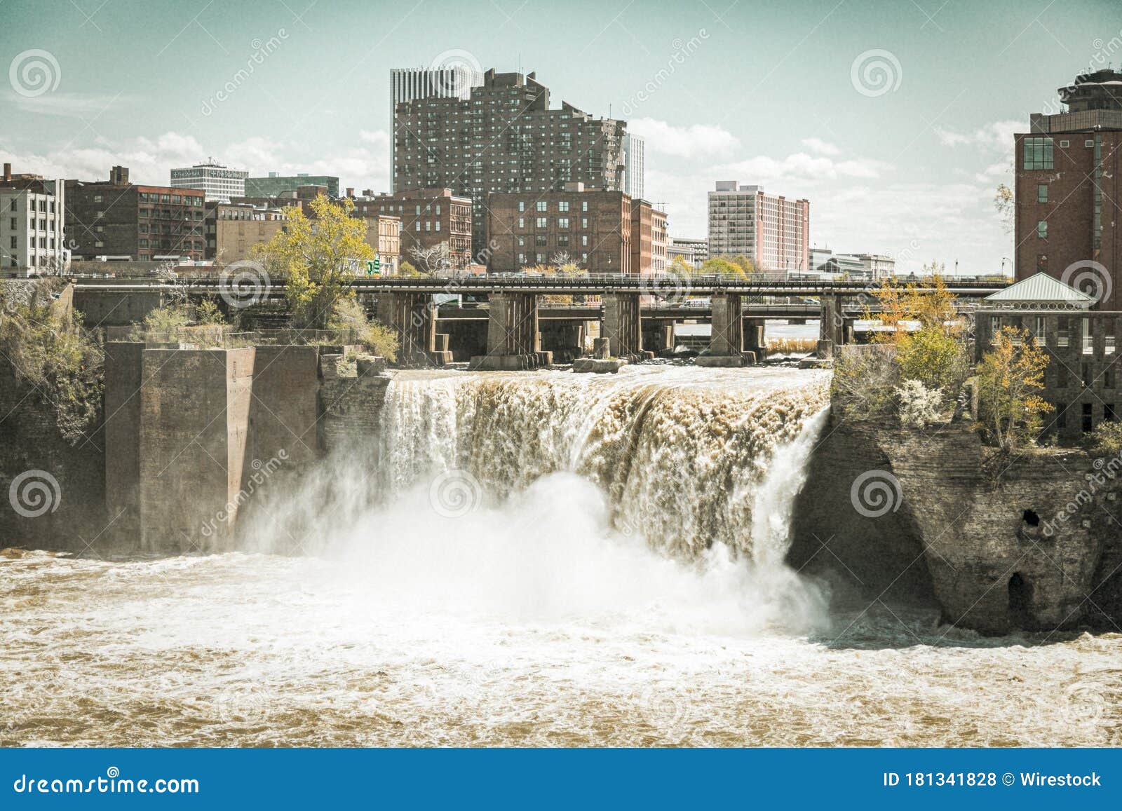 High Falls in Rochester in New York Stock Photo - Image of green ...