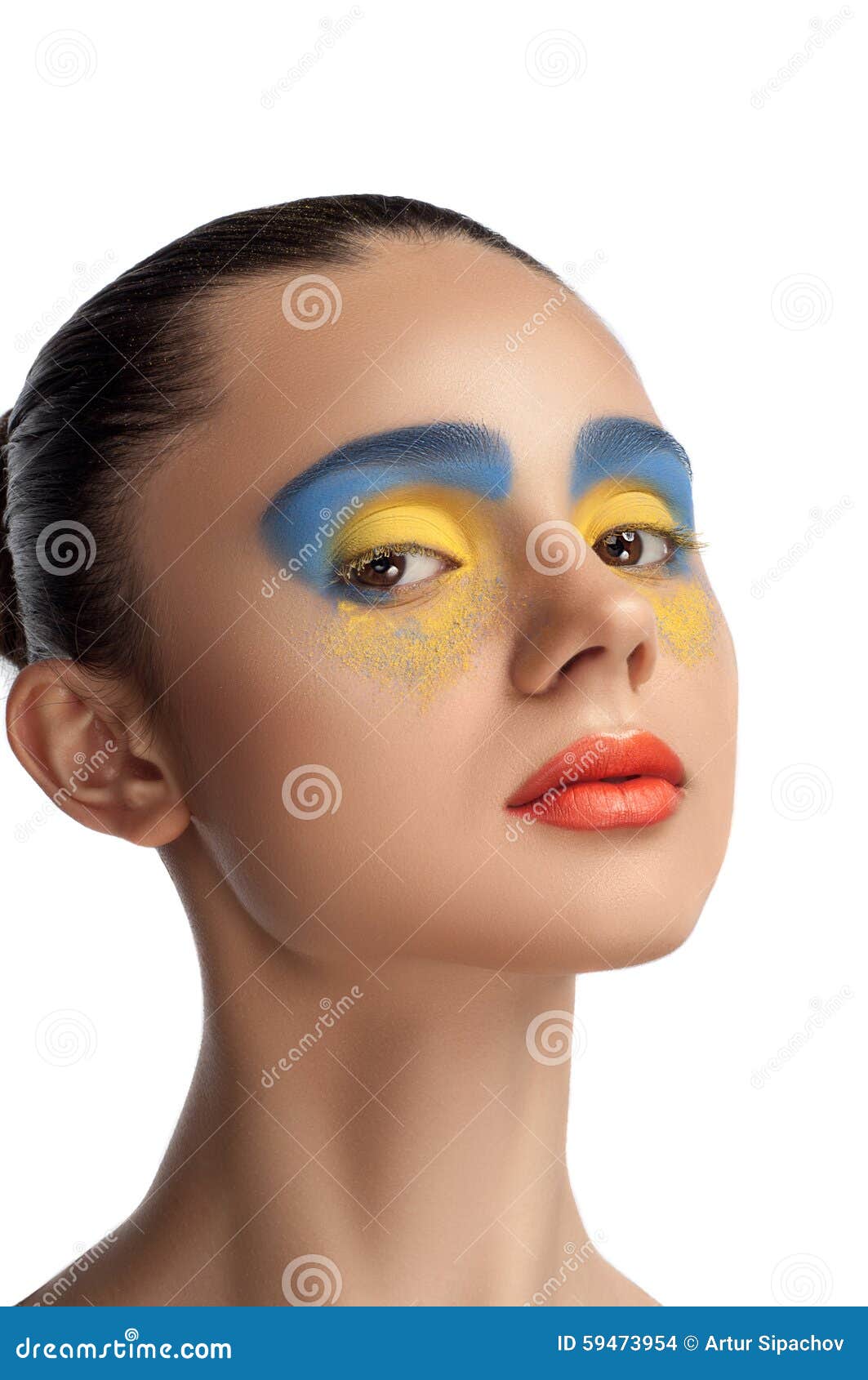 High Fashion Look Closeup Beauty Portrait Bright Makeup With Perfect