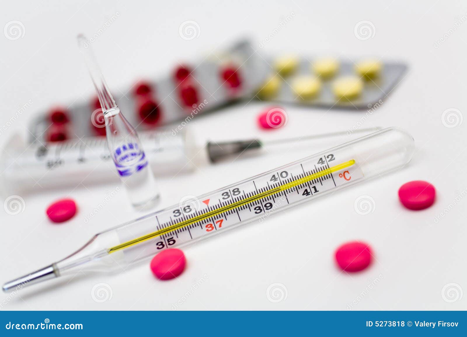 High fever. stock photo. Image of ampoule, thermometer - 5273818