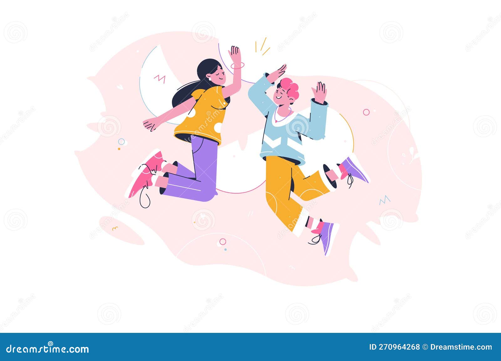 Friends Hands Give High Five Together in the Jump. Team High Five Stock ...