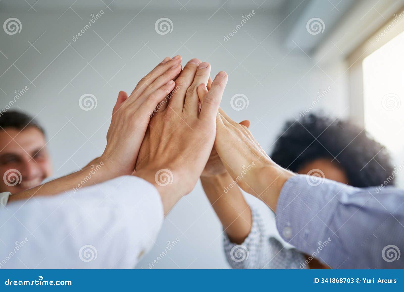 High Five, Hands Together and Business People in Office with Unity ...