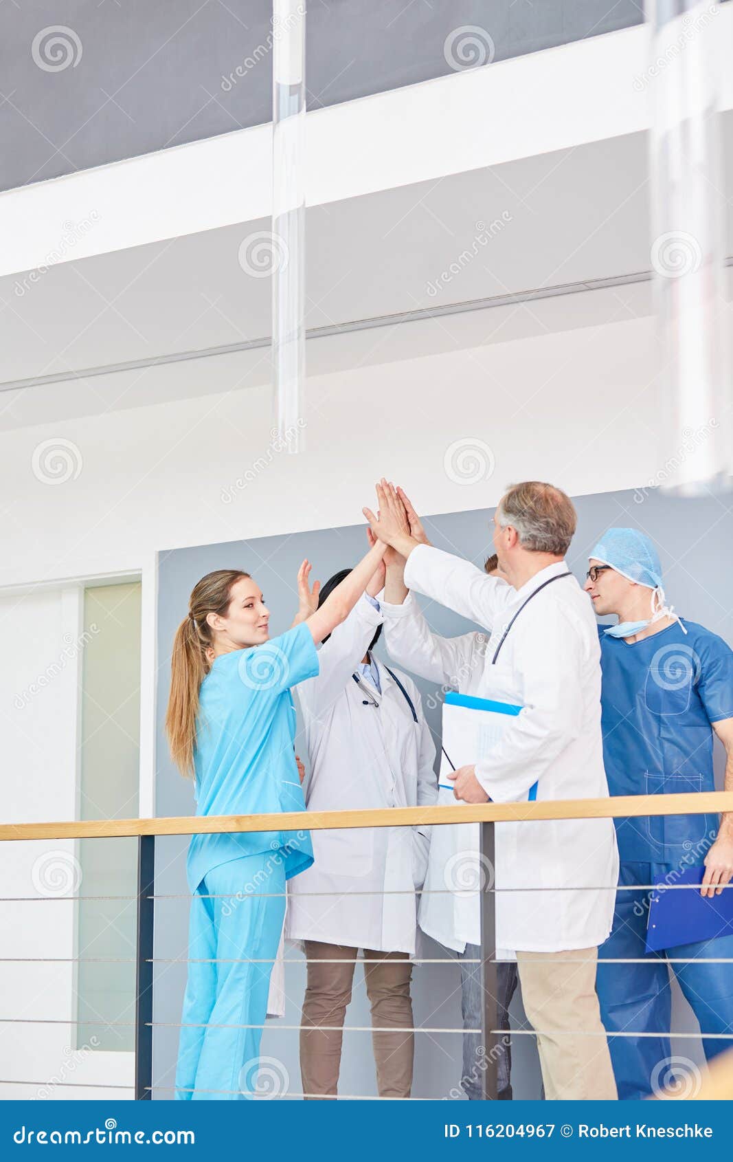 High Five with Team of Doctors Stock Image - Image of staff, physician ...