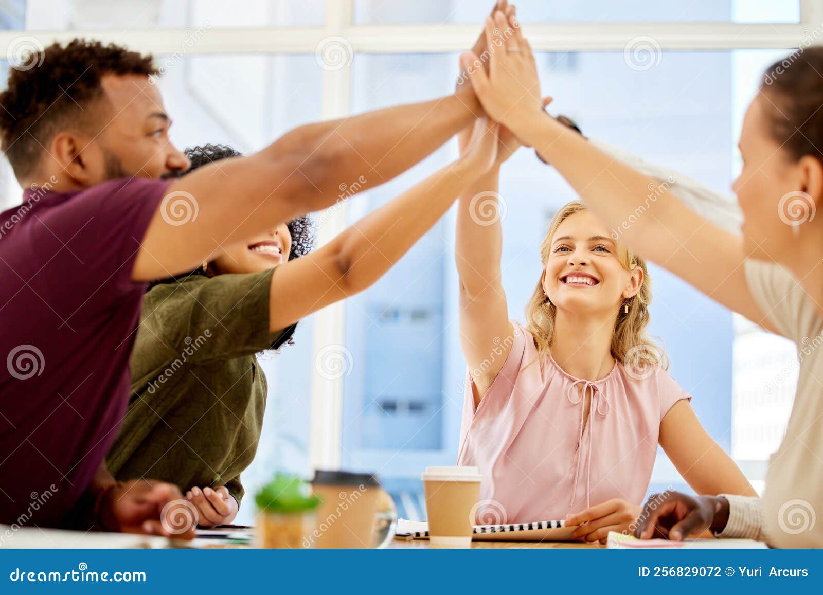 High Five, Team Support and Meeting for Team Building in Office ...