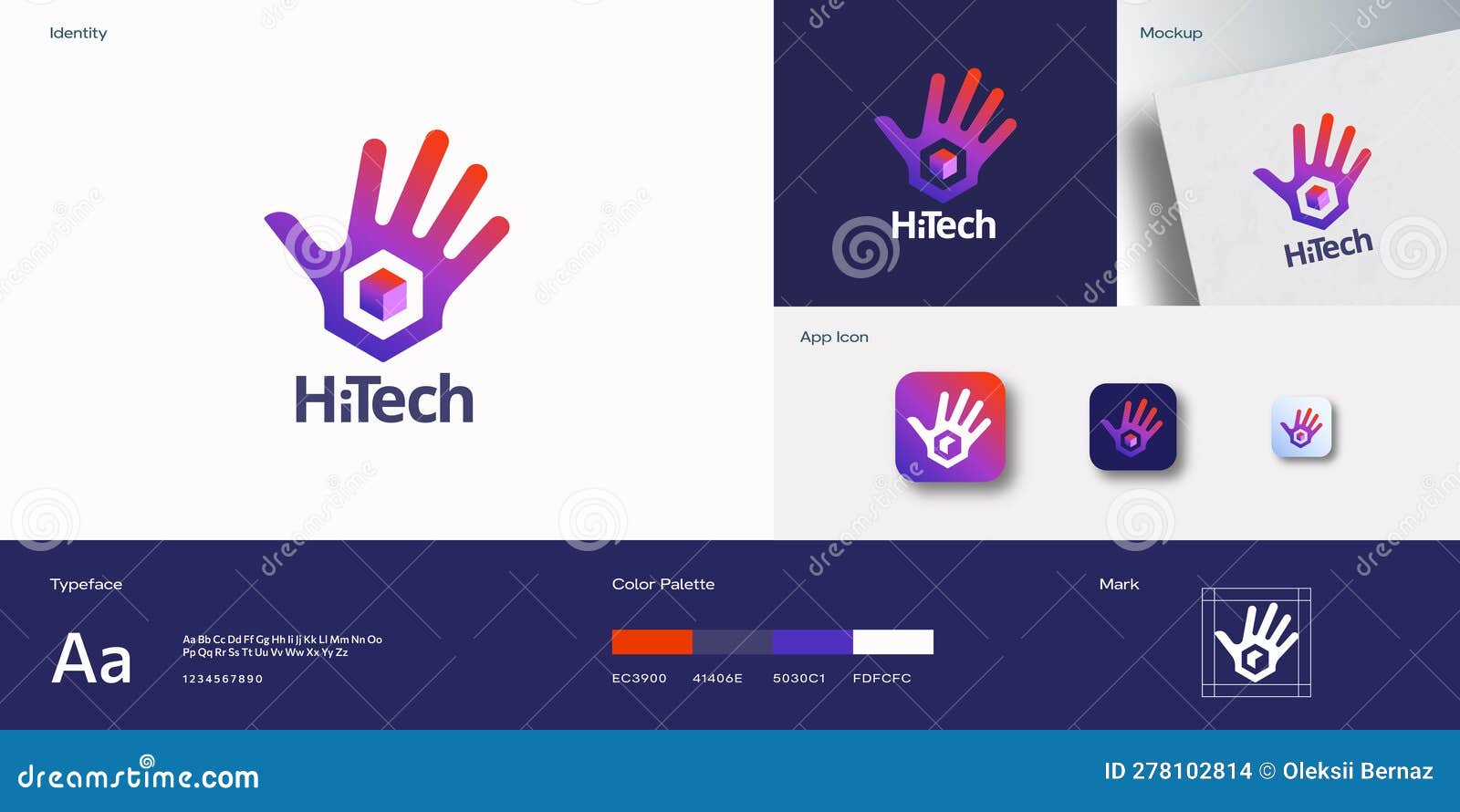 High Five Technology Abstract Vector Logo Template. Palm Hand with Cube ...