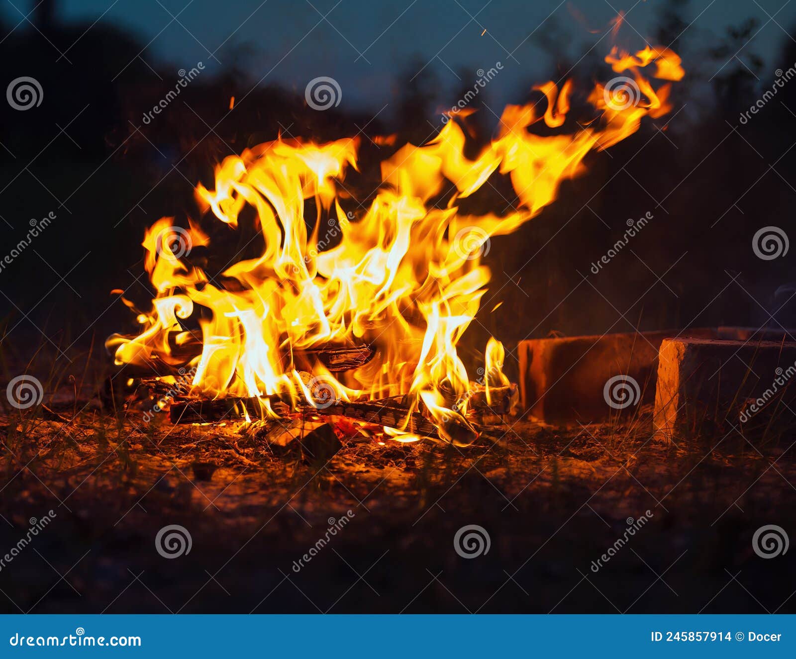 High flame of a bonfire stock photo. Image of bright - 245857914