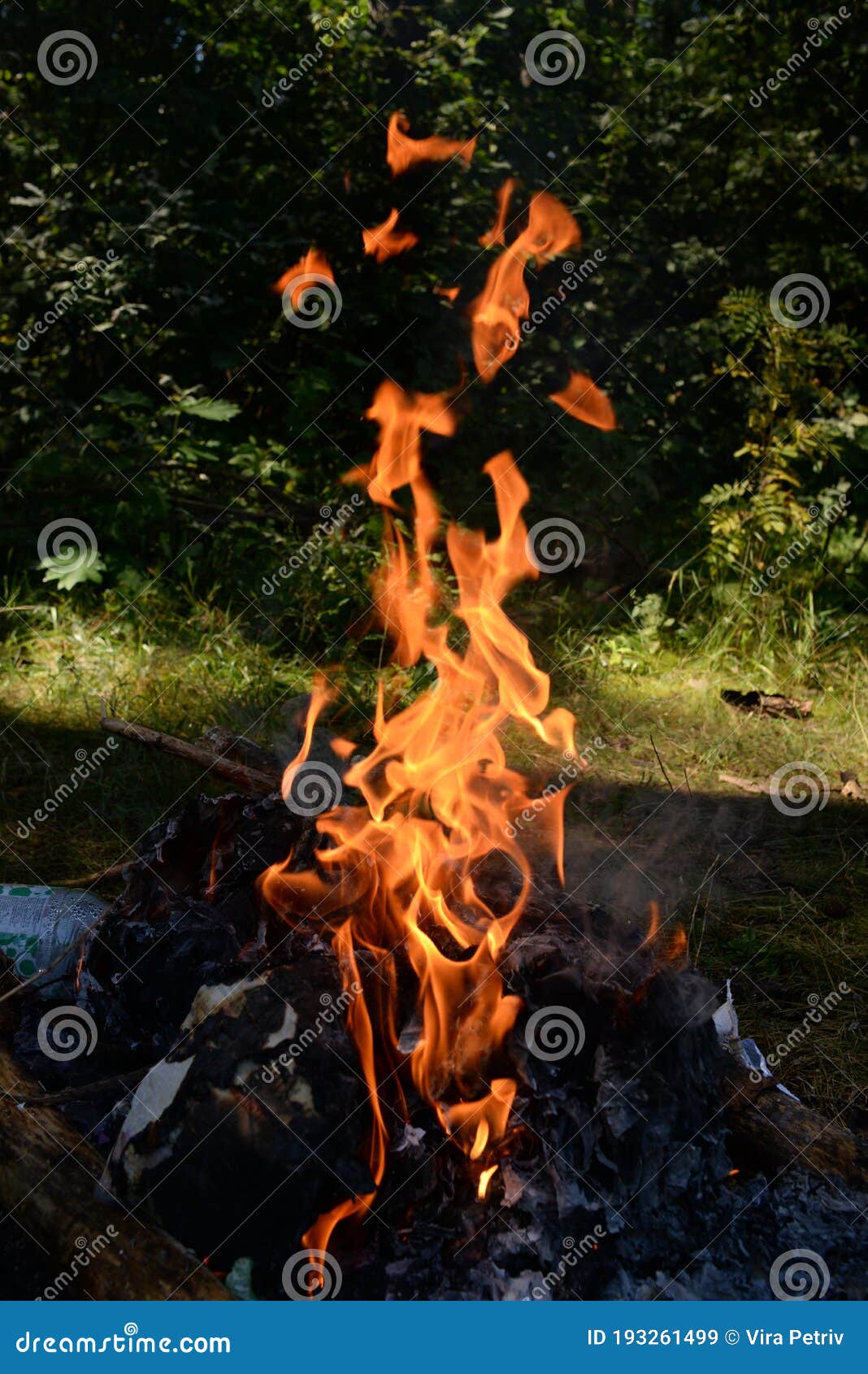 High Flame of Fire on a Background of Green Grass Stock Image - Image ...