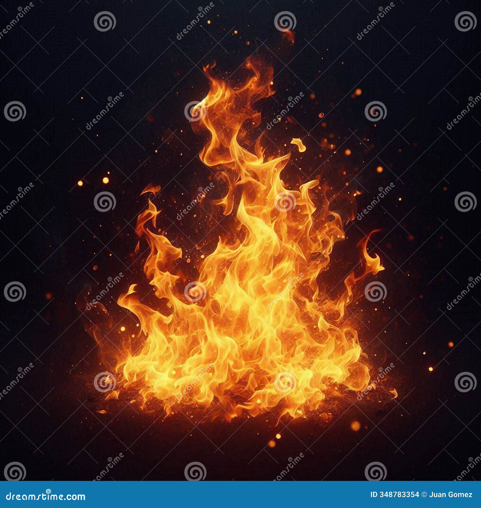 High Flames of Fire in a Campfire with Black Background Stock ...