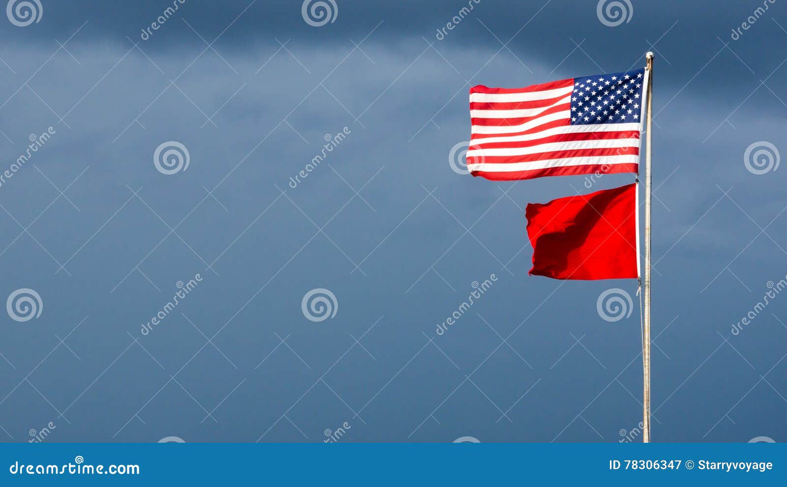 High Hazard Flag on a Beach Pier Stock Image - Image of storm, surf ...
