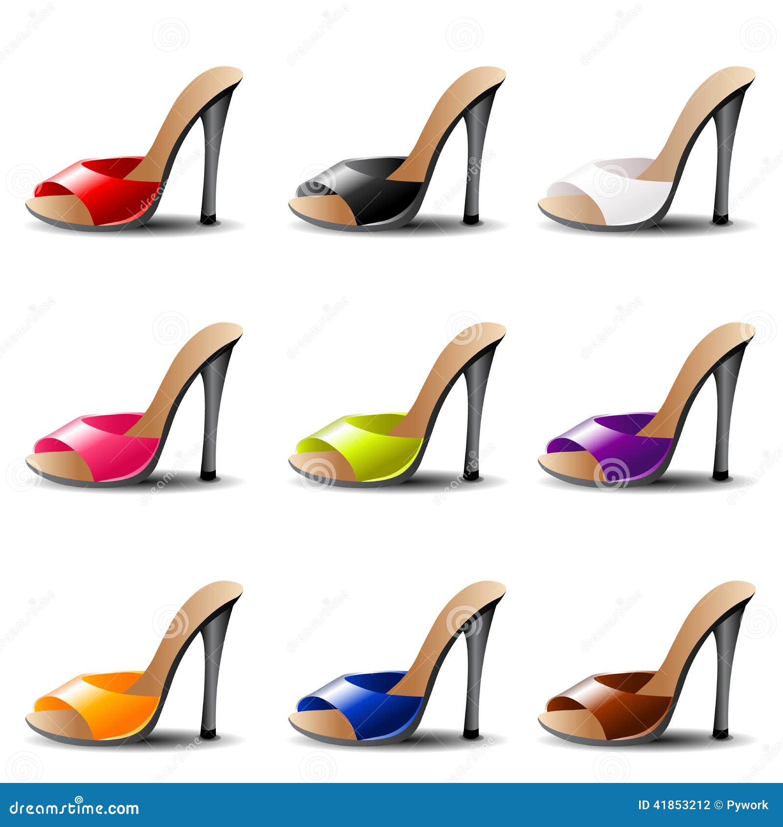 High Heel Sandals in 9 Colors Stock Vector - Illustration of fashion ...