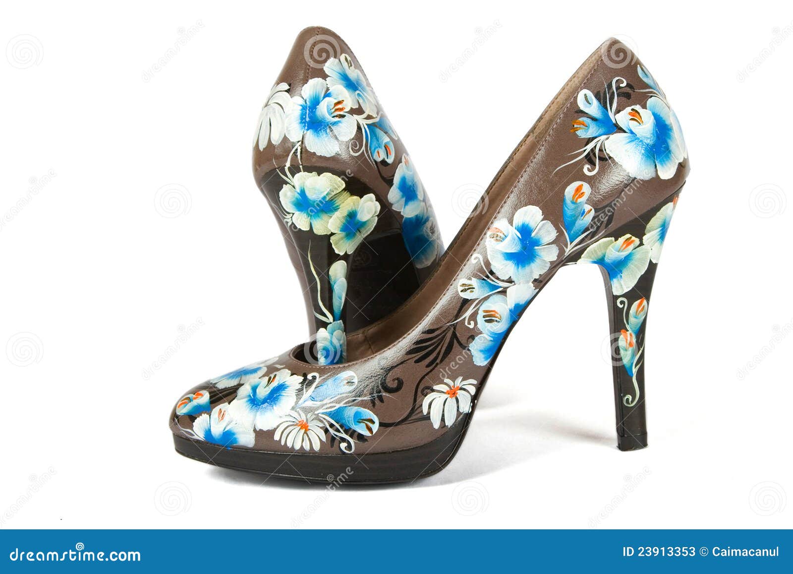 High Heels Shoes with Printed Flower Stock Image - Image of accessories ...