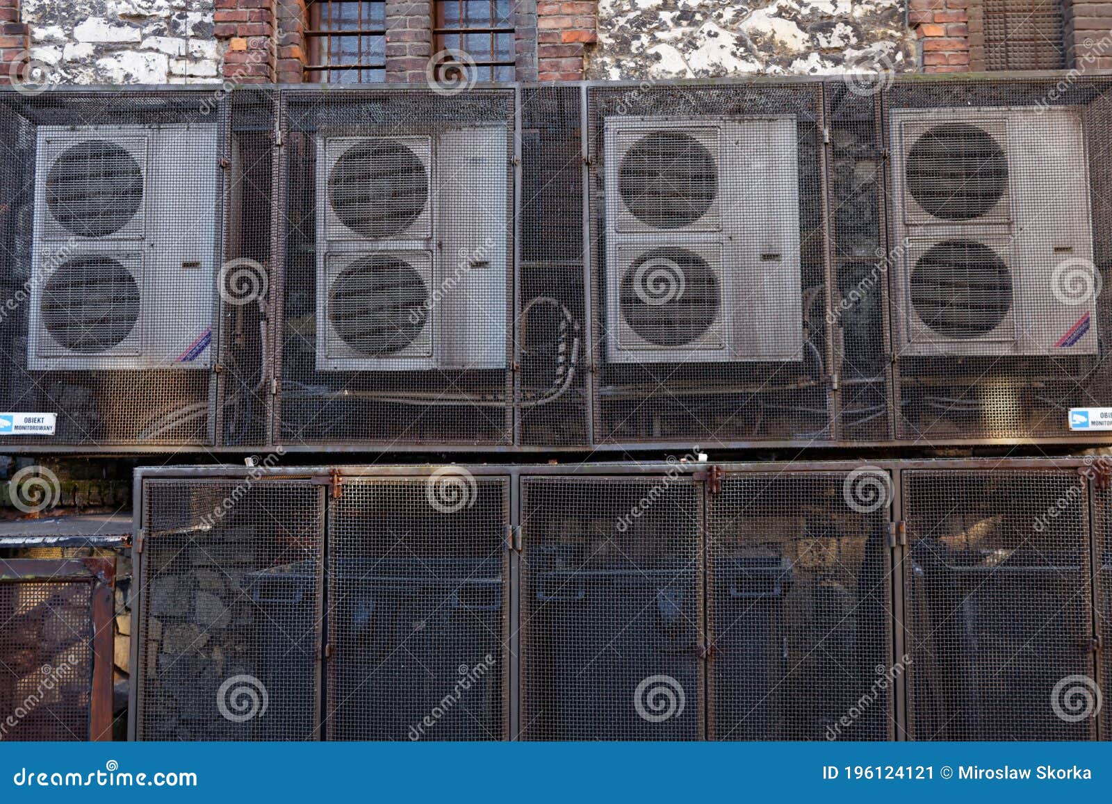 High Industrial Double Windows, with AC Units Stock Image - Image of ...