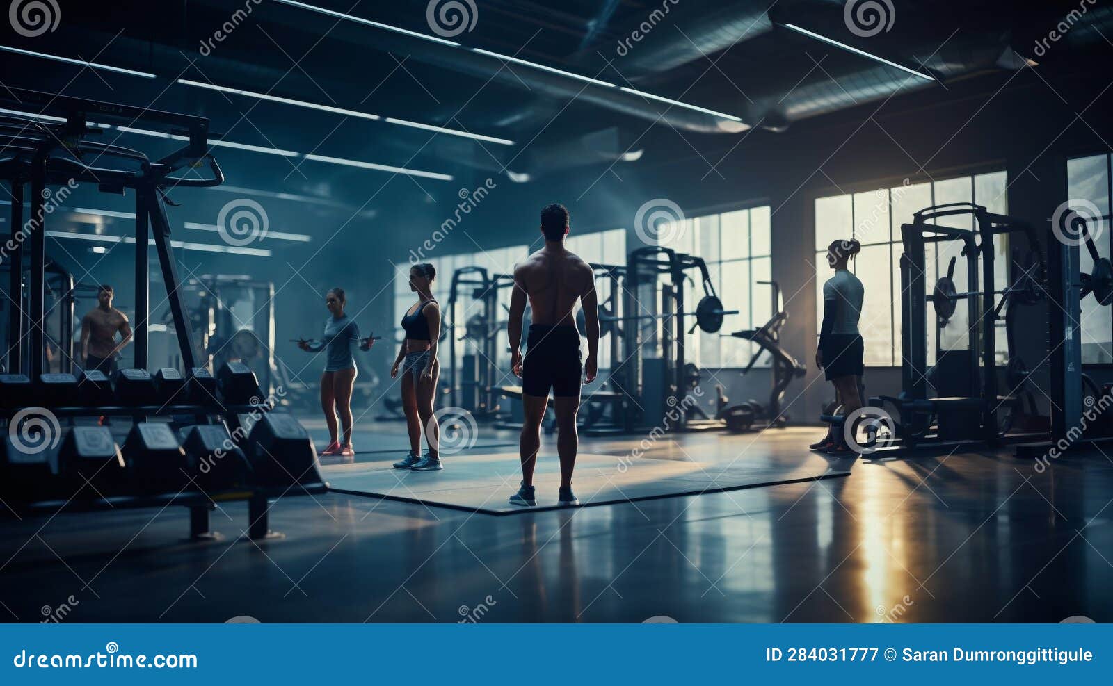High-Intensity Teamwork - a Modern Gym Workout Session Stock ...