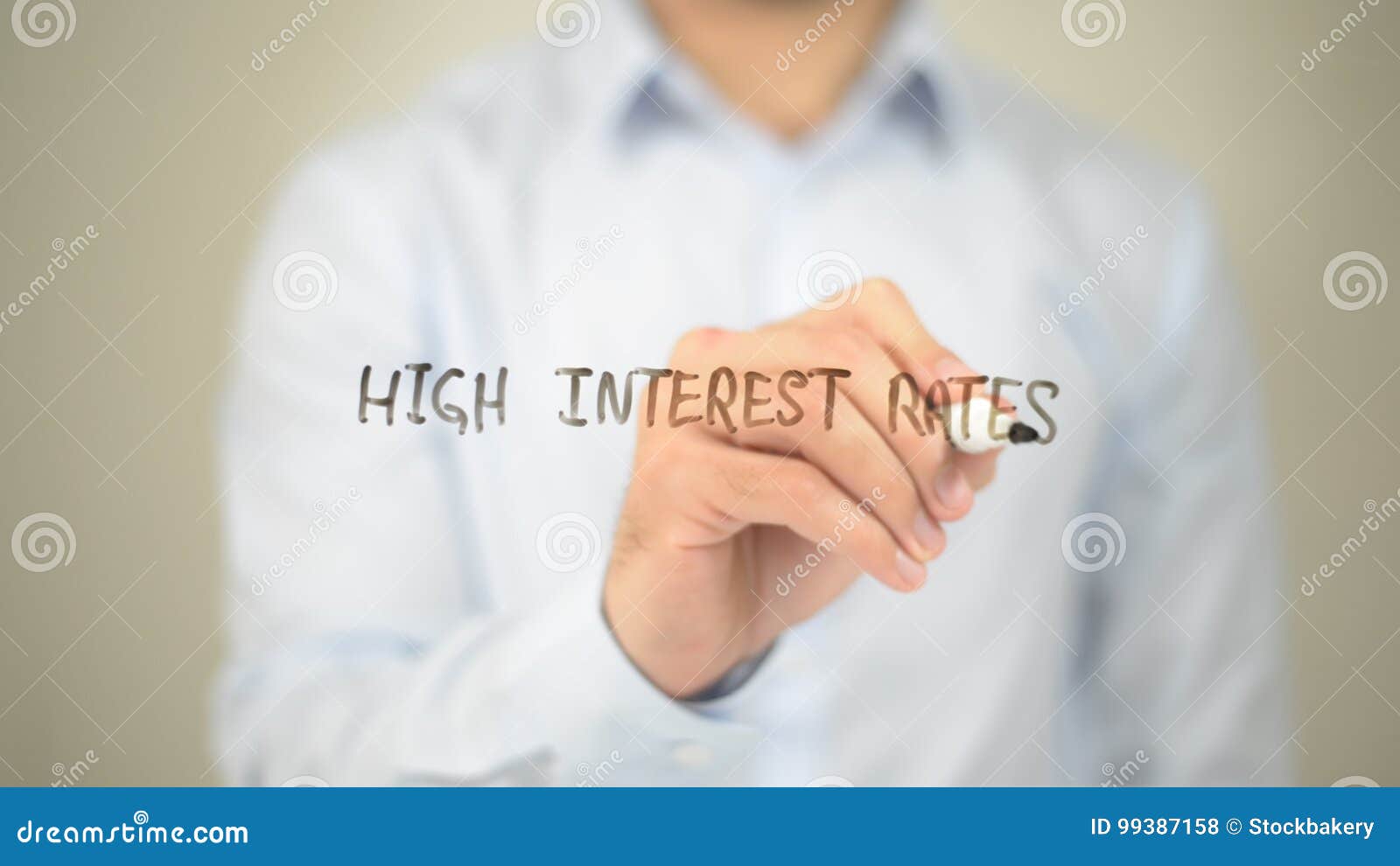High Interest Rates, Man Writing on Transparent Screen Stock Photo ...