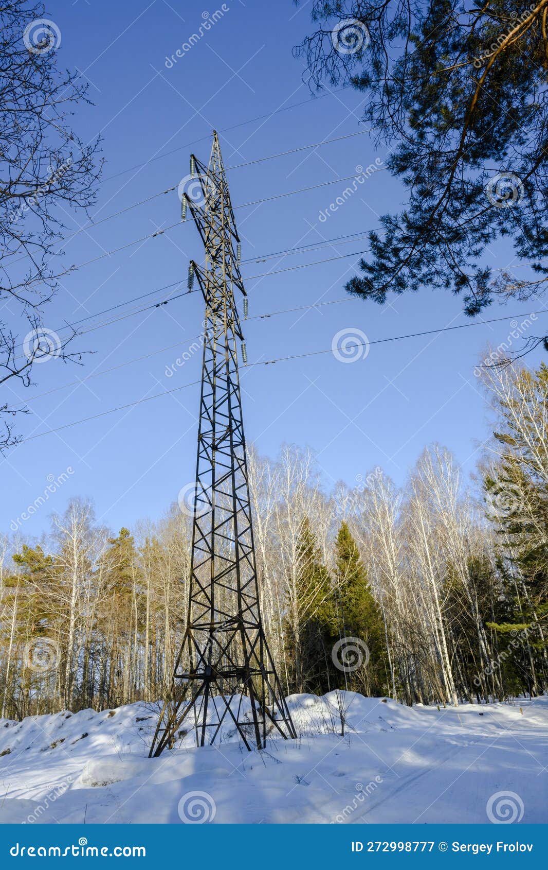 High Iron Tower for High-voltage Power Lines in a Clearing in the ...