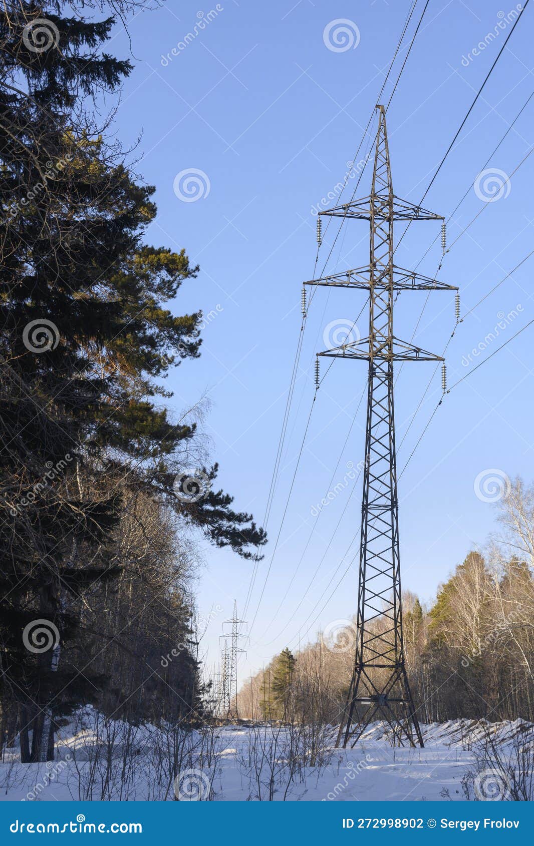 High Iron Towers for High-voltage Power Lines in a Clearing in the ...