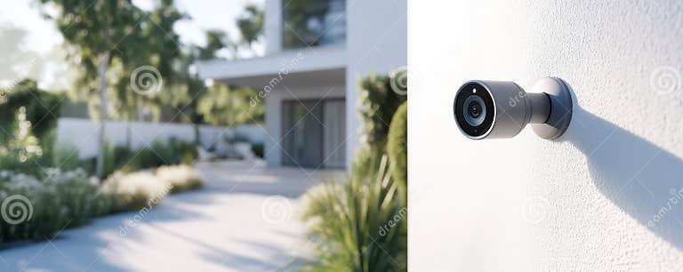 High-key 3D Render of a Smart Security Camera on a Modern Home Exterior ...