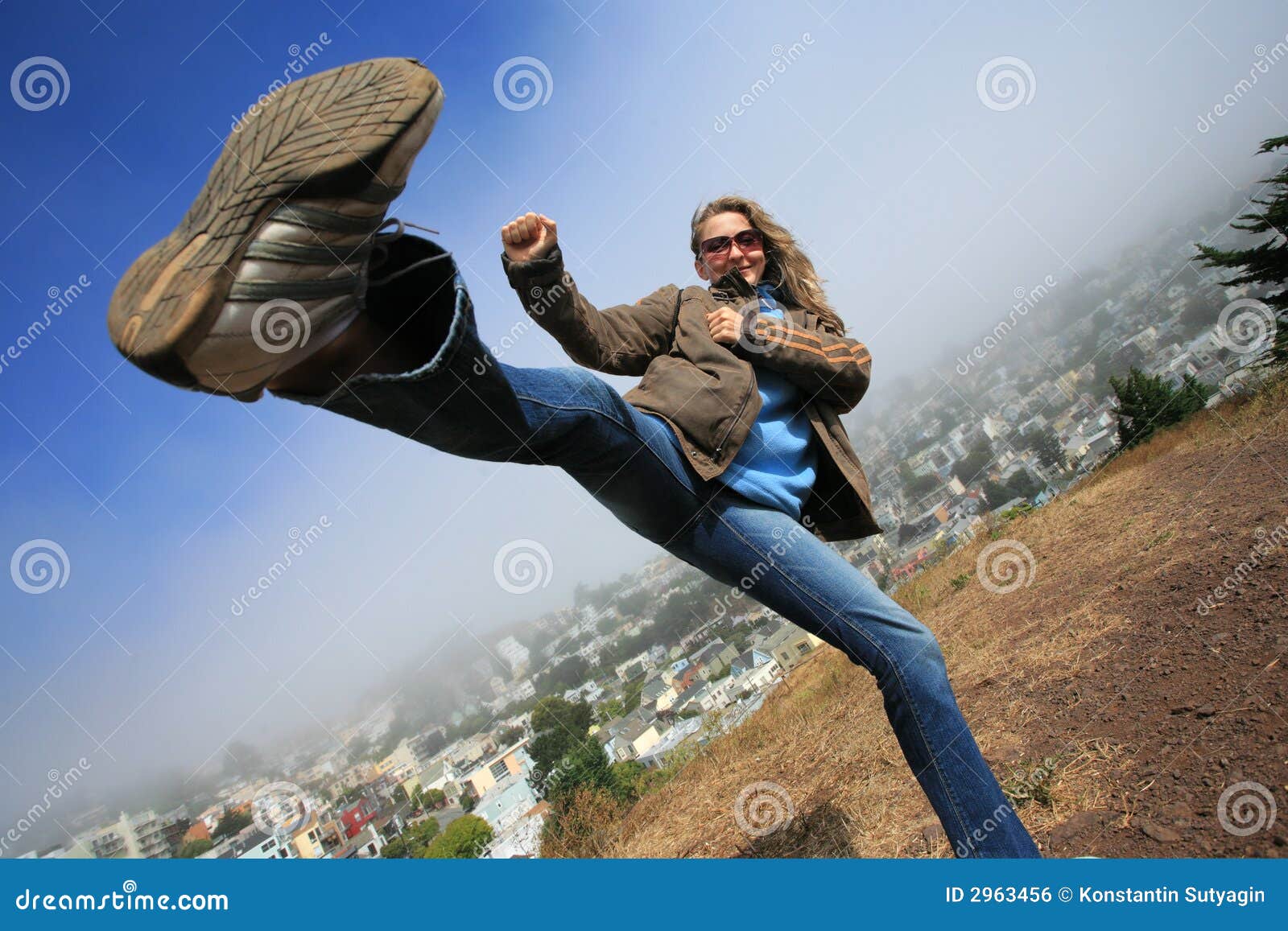 High Kick Dance By Happy Young Woman In Studio Stock Photography ...