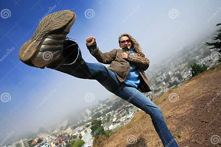High kick stock photo. Image of fooling, exercise, foggy - 2963456