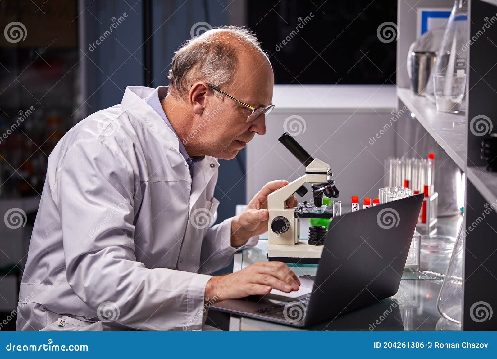 High Level Laboratory Scientist Examining Samples Test Tubes Stock ...
