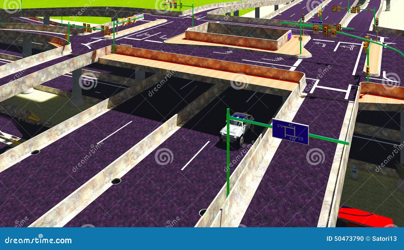 Car Overpass Crosses The Highway. Road Interchange. Illustration ...