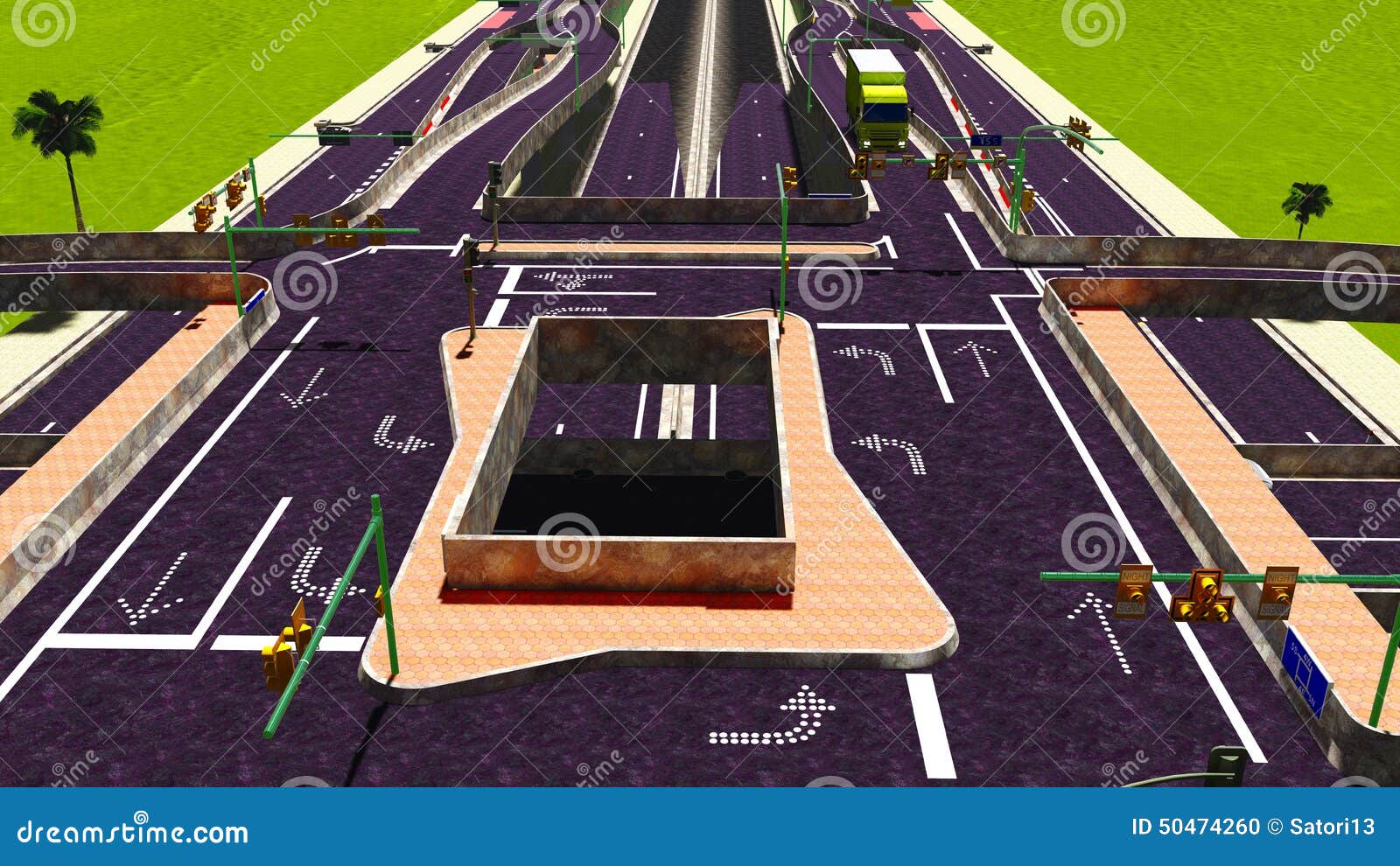 Car Overpass Crosses The Highway. Road Interchange. Illustration ...