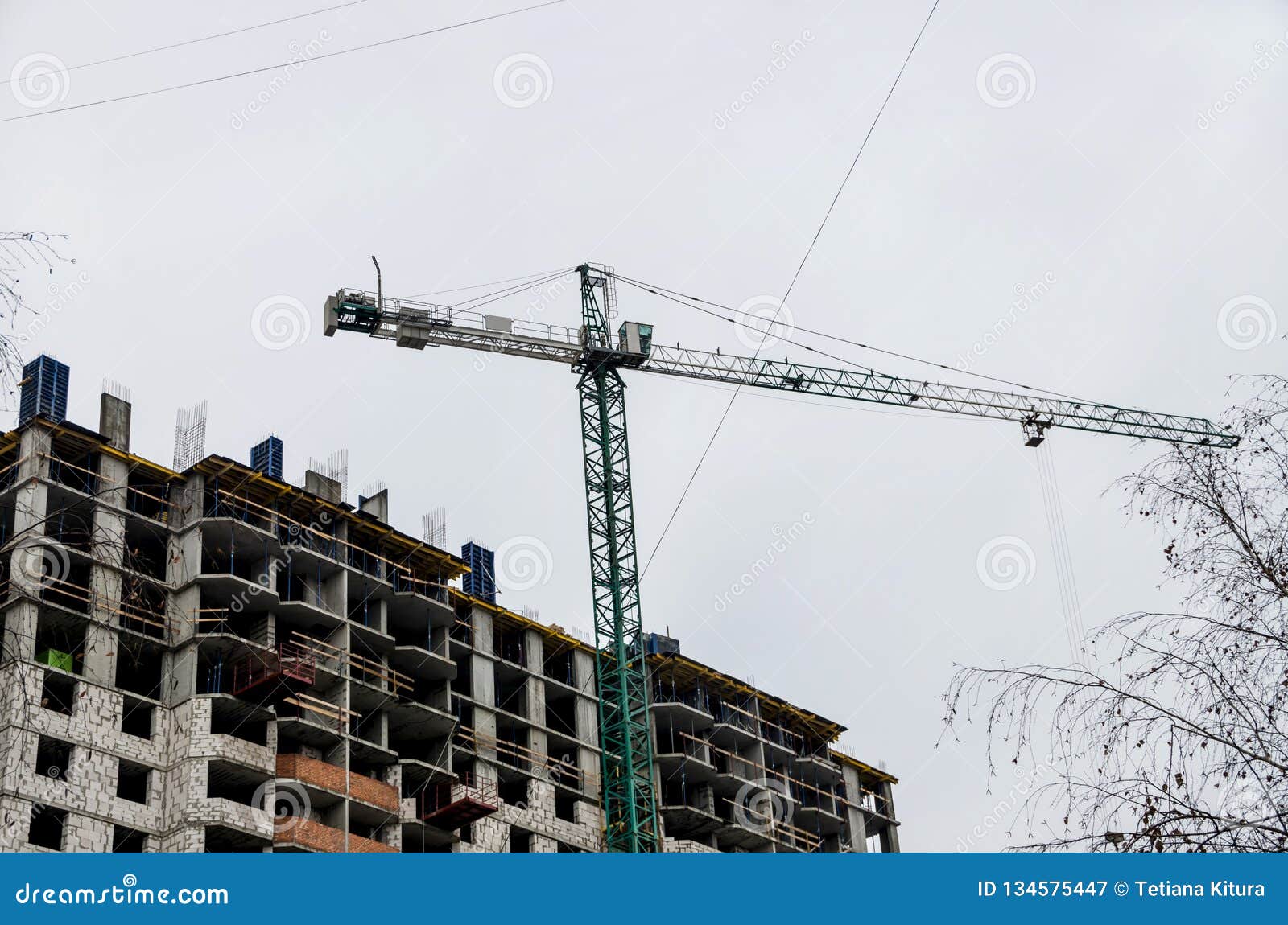 High Lifting Crane during Construction Stock Image - Image of activity ...
