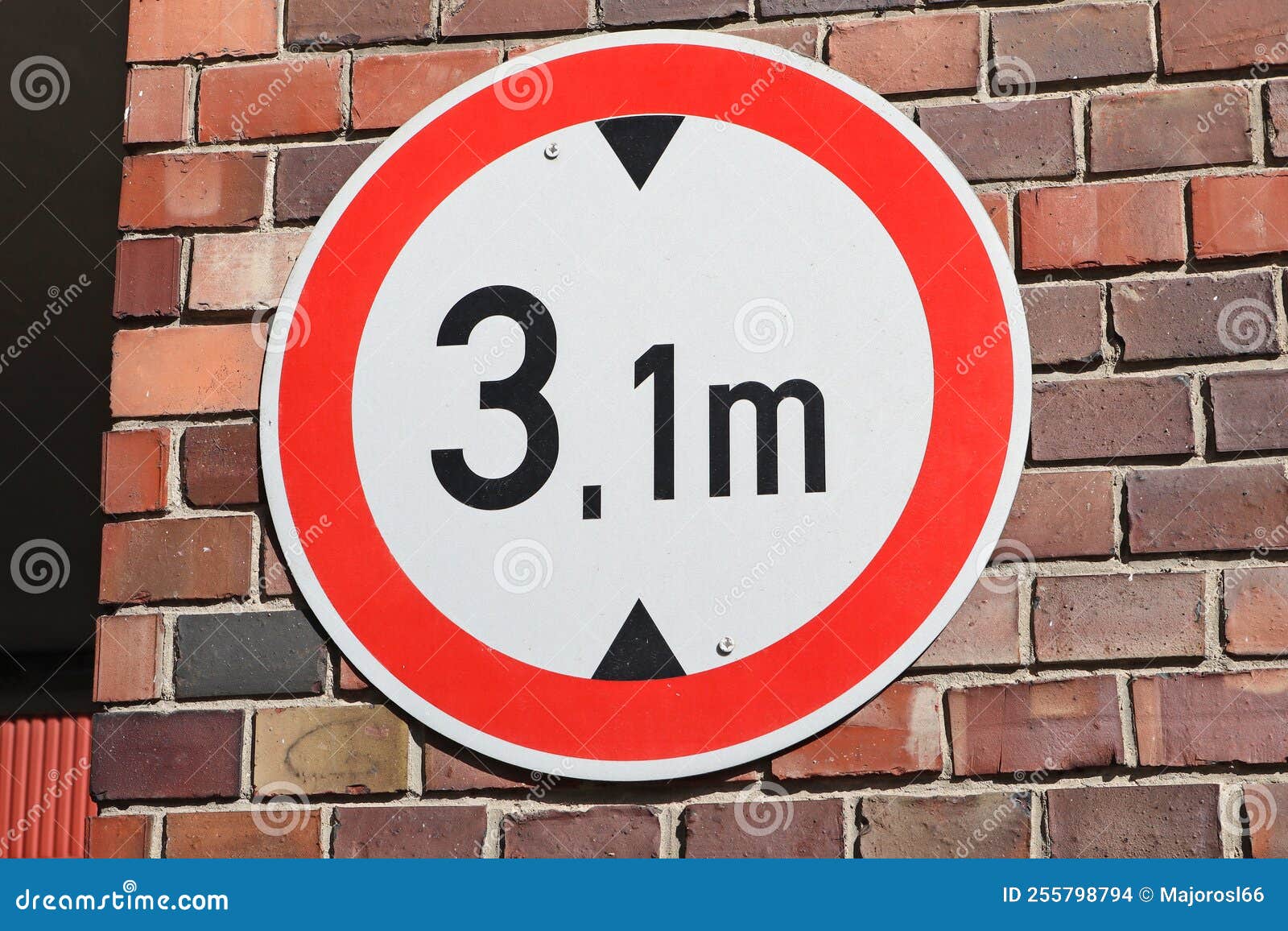 High Limitation Road Sign on the Brick Wall Stock Photo - Image of ...