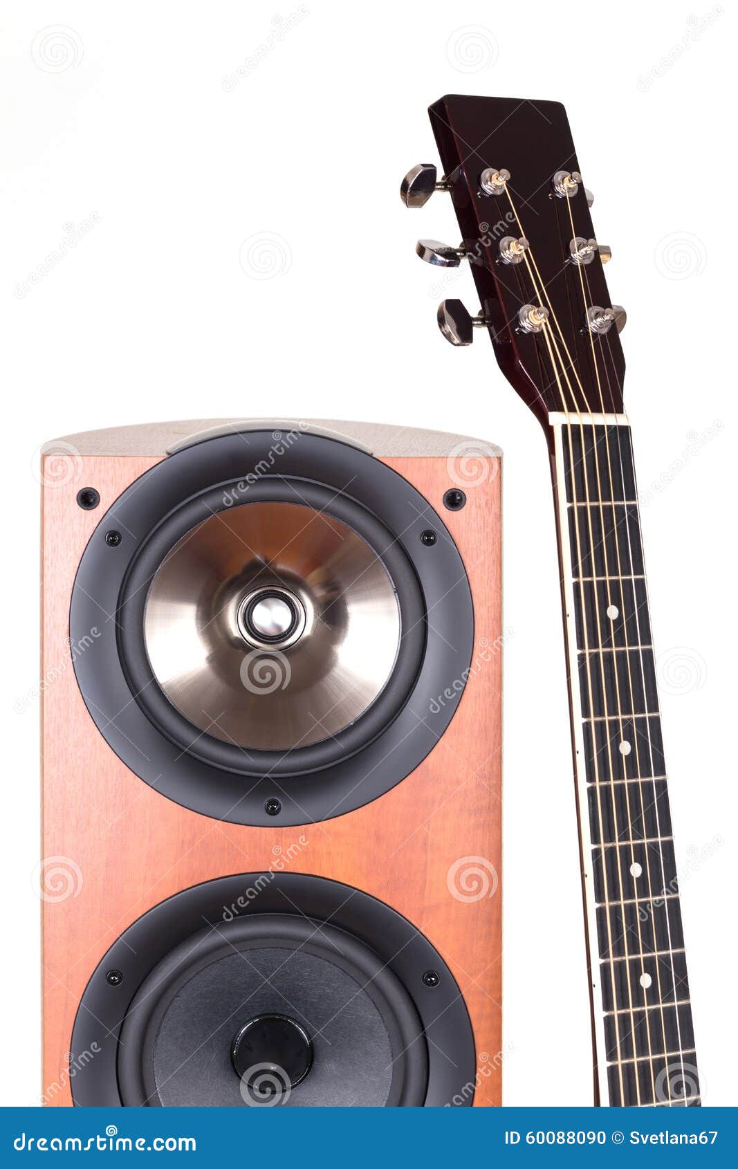 High Loudspeaker Tower with Acoustic Guitar Stock Photo - Image of ...