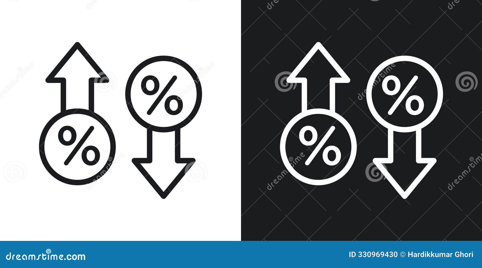 High and Low Percent Arrow Icon Set. Increase Decrease and Price Vector Symbol in a Black Filled ...