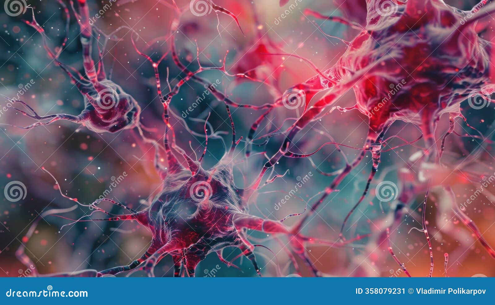 High-magnification Image of a Cluster of Red Neurons Stock Illustration ...