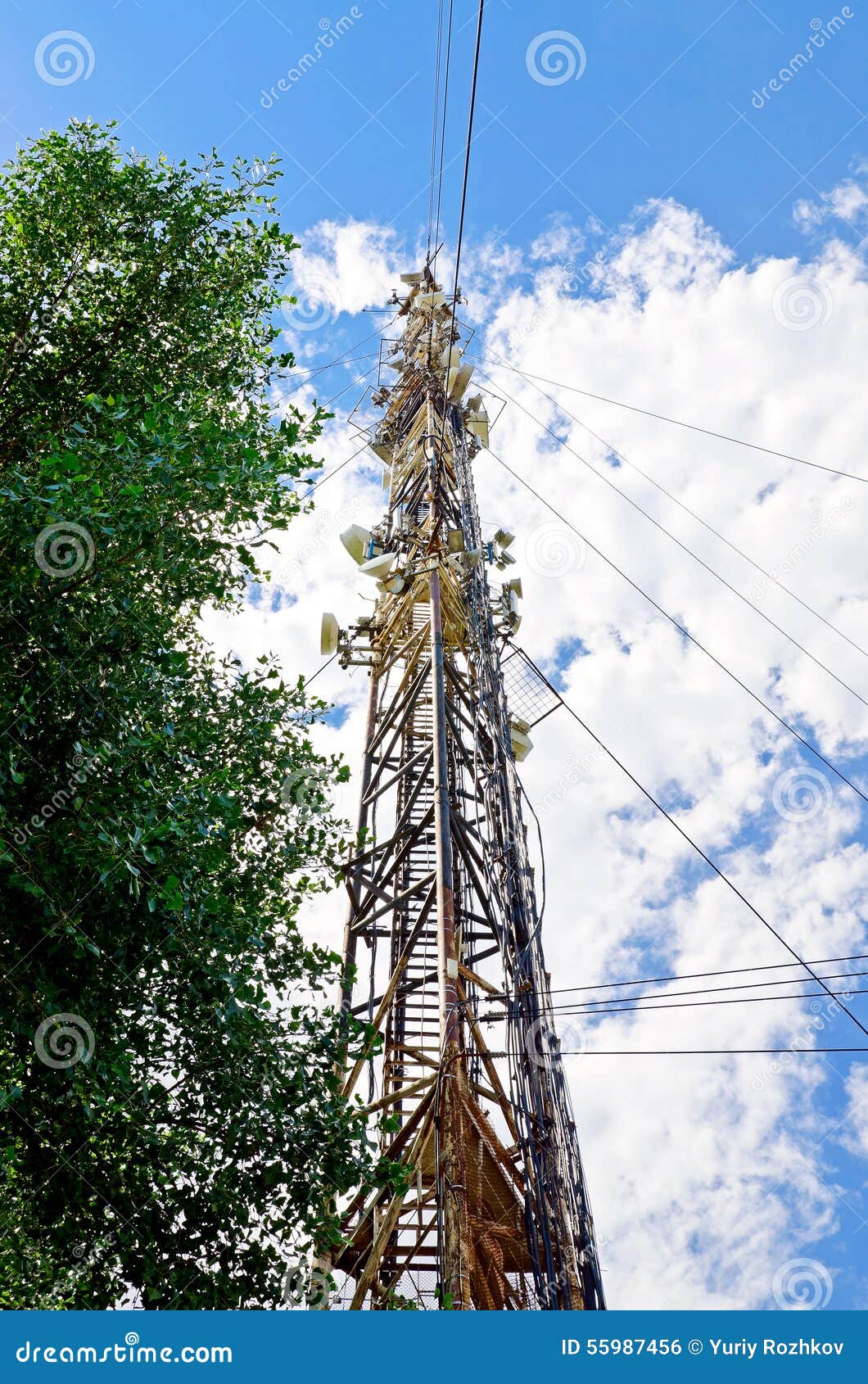 High Mast Of Spot Light With Ladder On Evening Blue Sky Background ...