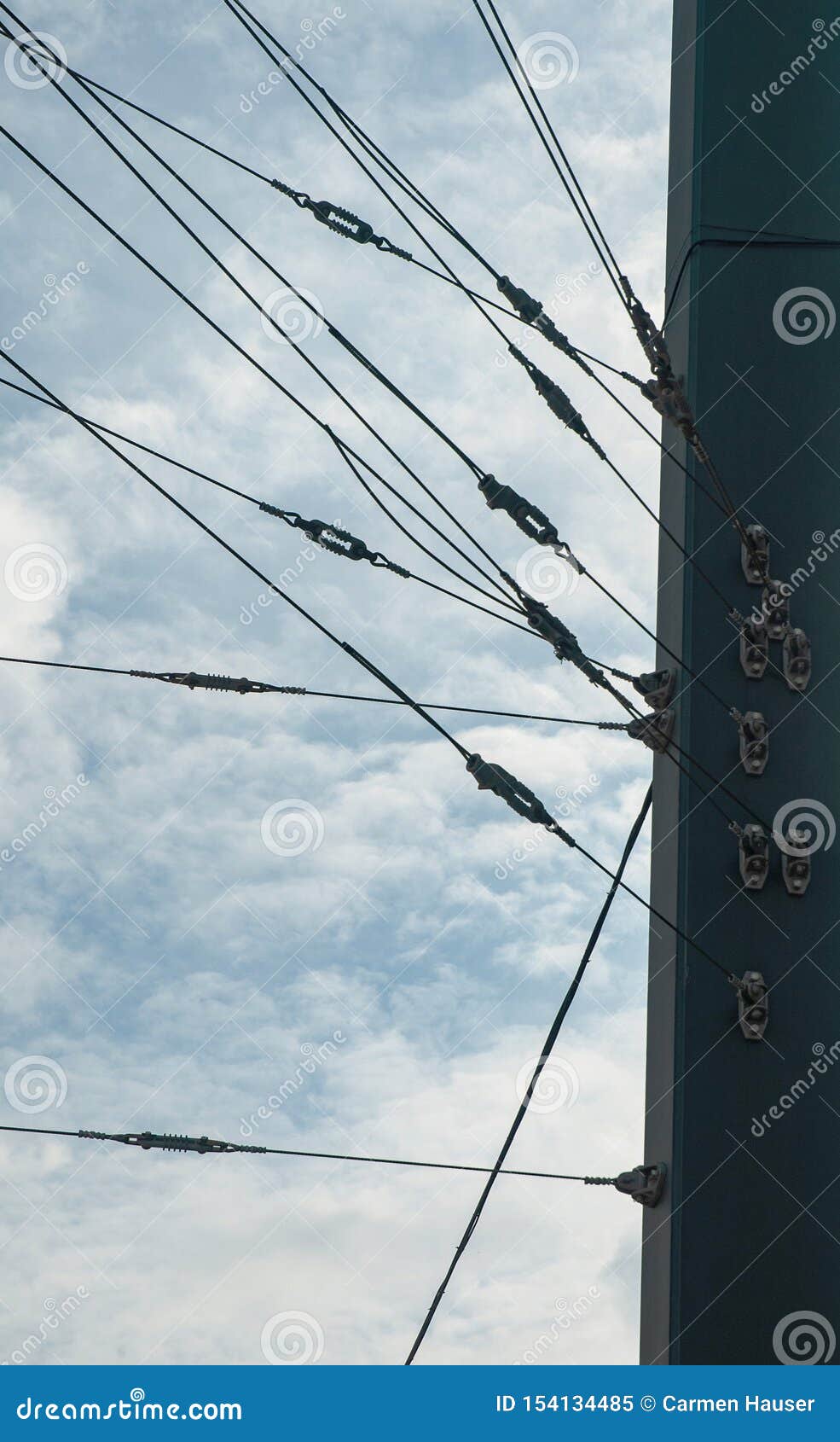 High Metal Post with Fixed Cables of Tramway Power Supply Stock Image ...