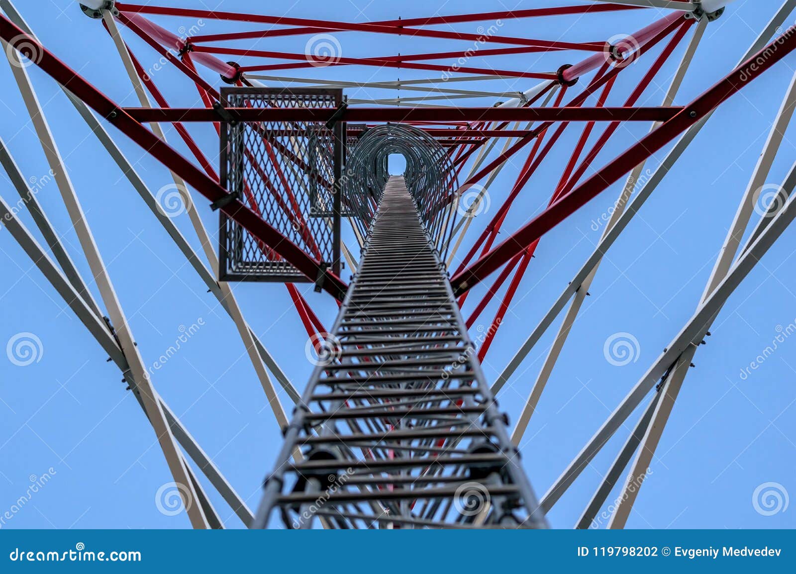 High, Metallic Antenna. Construction with Ladder To Top Stock Photo ...