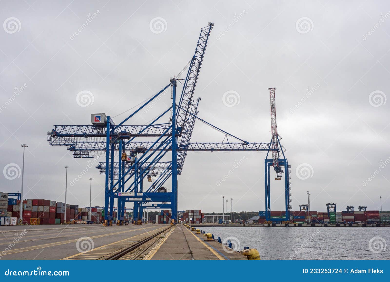 High Modern Blue Cranes for Loading of Containers for Ships Editorial ...