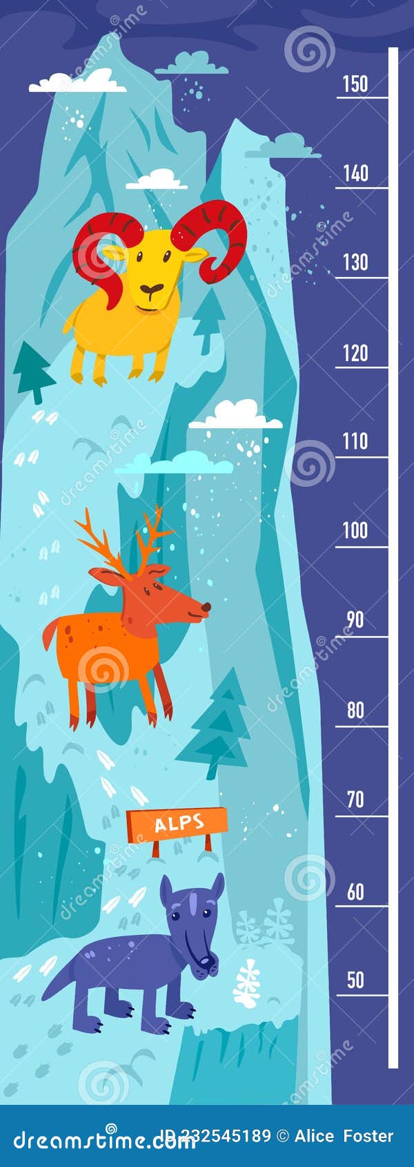 High Mountain with Animals and Their Footprints. Cartoon Vector ...