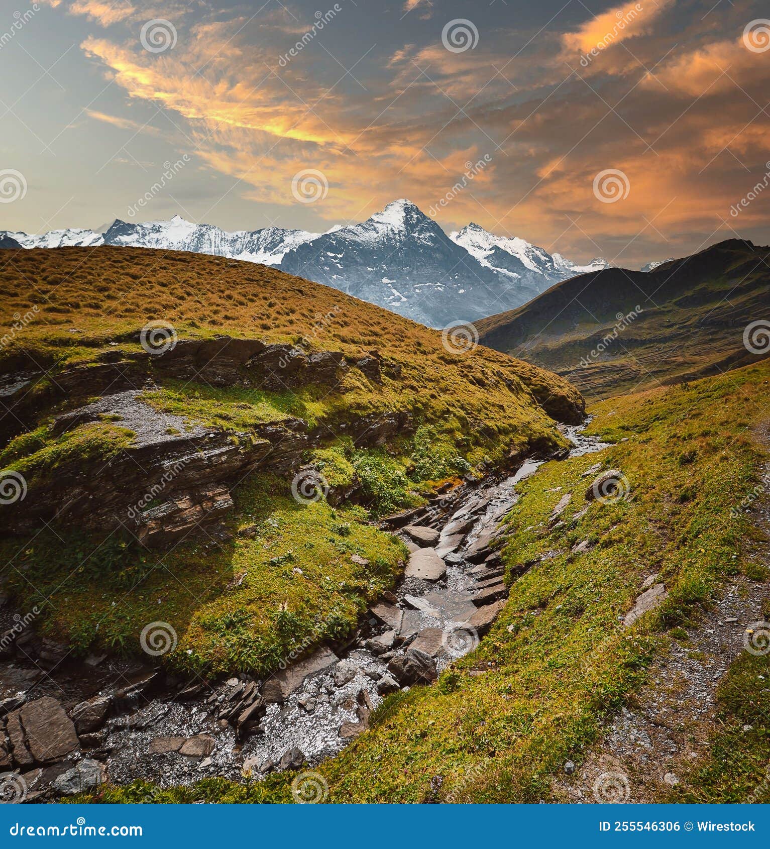 High Mountain View with a Sunset on the Sky Stock Photo - Image of high ...