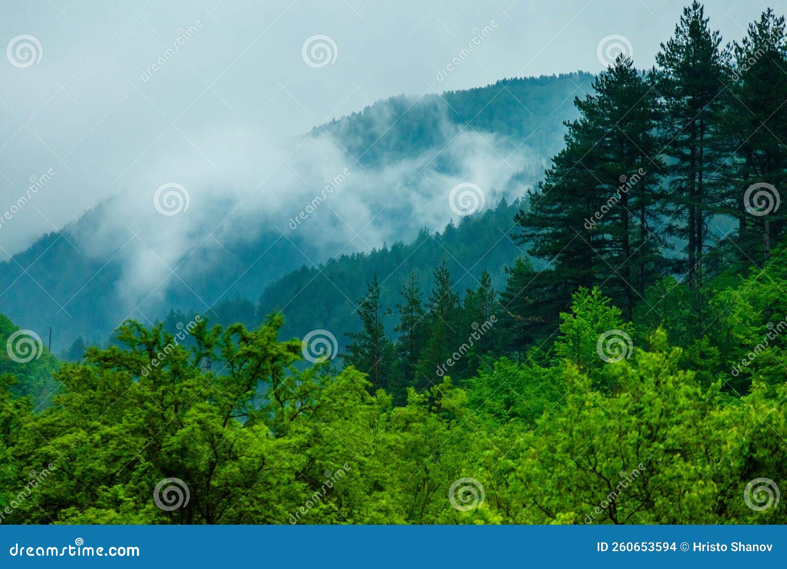 High Mountains in Spring with Fog Stock Photo - Image of cloudy ...