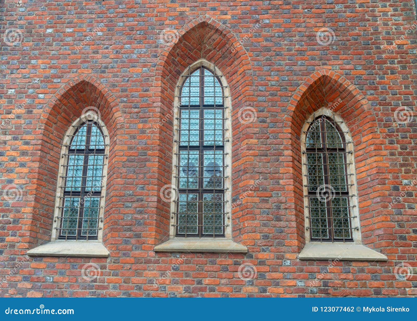 High and Narrow Windows in the Old Brick House Stock Photo - Image of ...