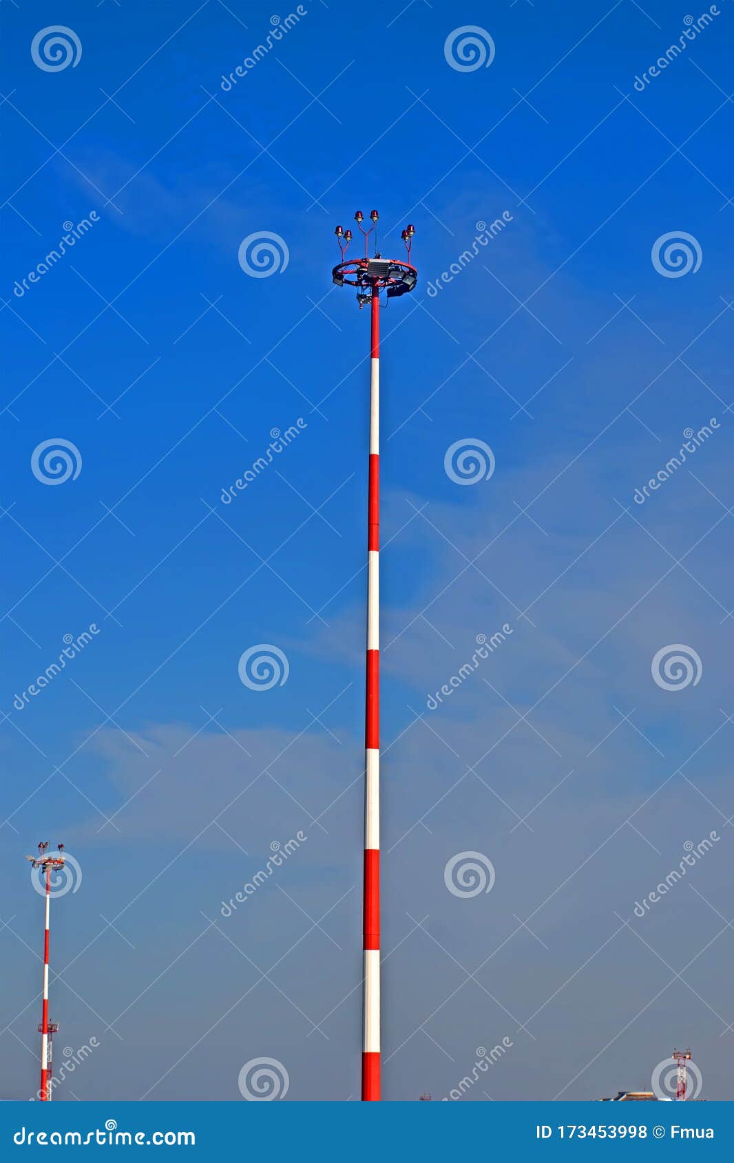 Airport High Navigation Signal Pylon on Blue Sky, Environment Diversity ...