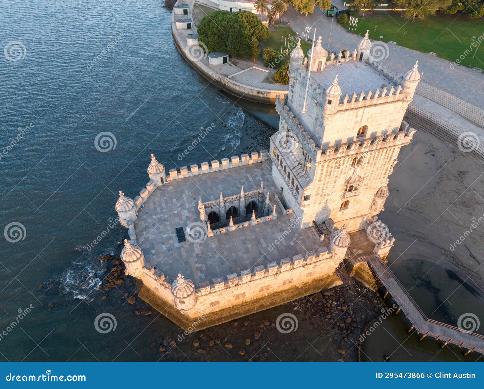 High Oblique View of the Belem Tower at Sunrise Stock Photo - Image of ...