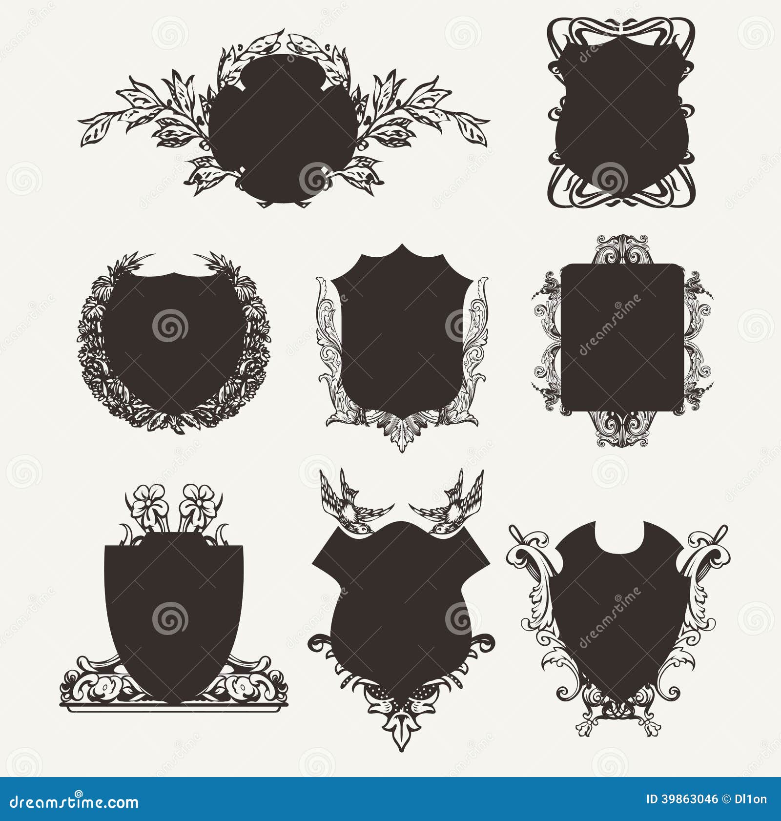 High Ornate Shield Frames Set. Stock Vector - Illustration of defence ...
