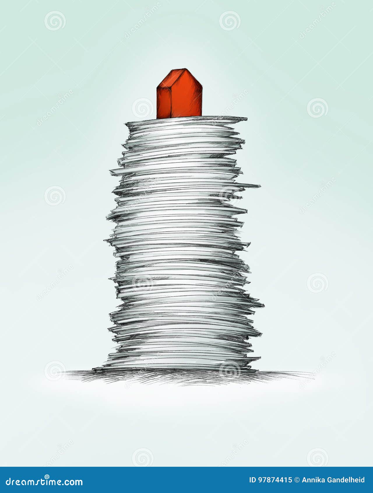 High Paper Stack with a Small House on Top Stock Illustration ...