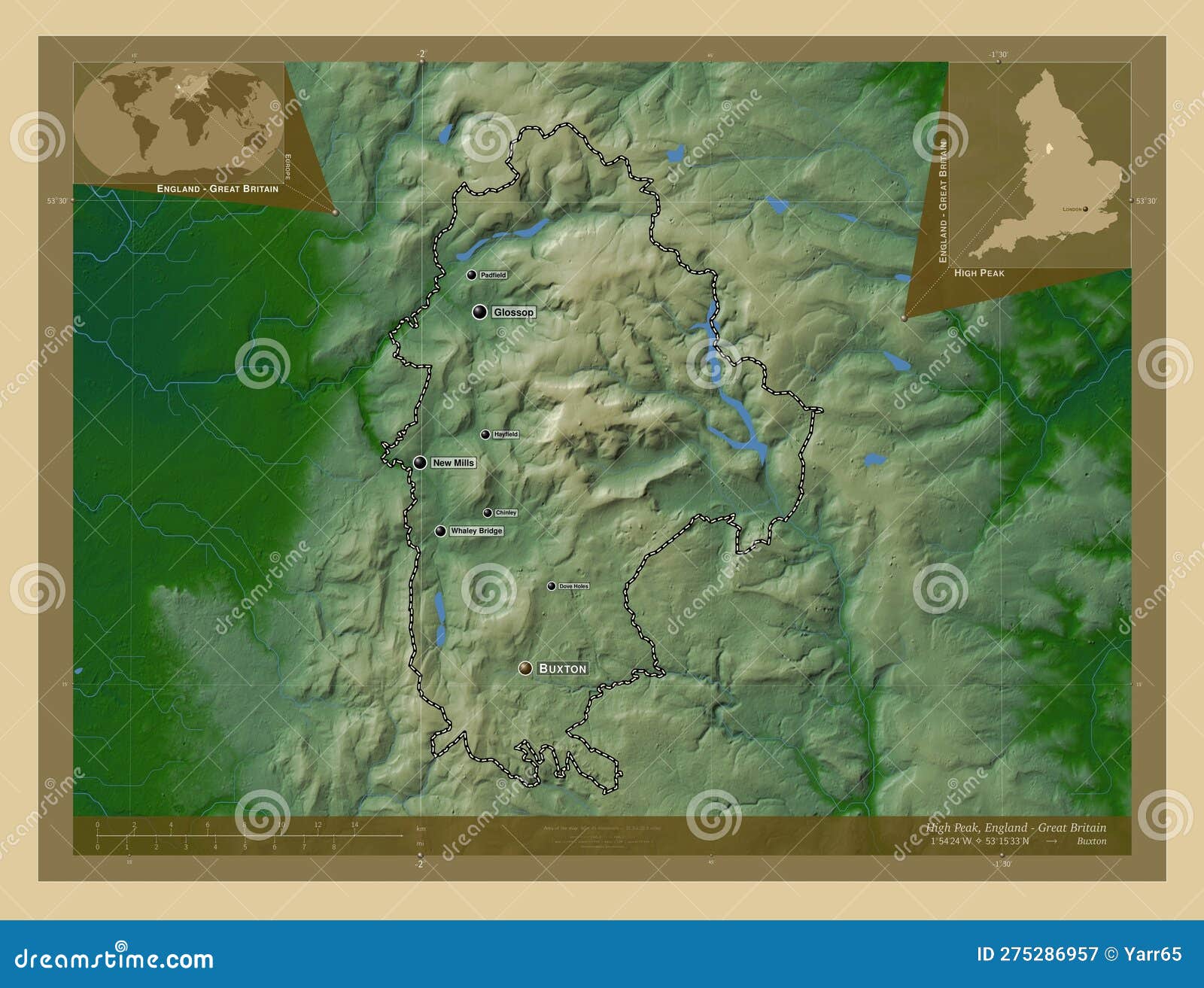 High Peak, England - Great Britain. Physical. Labelled Points of Stock ...