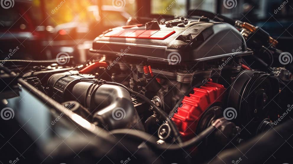 High-Performance Car Engine in Warm Light Stock Illustration ...